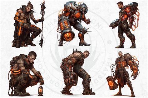 Biopunk Character Clipart Set Post Apocalyptic Warriors