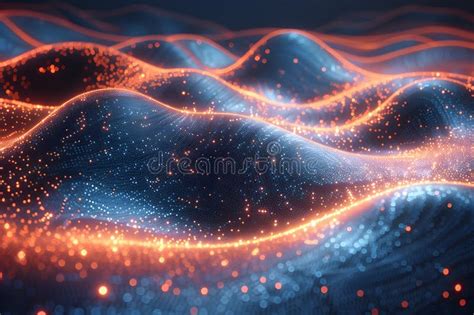 Abstract Digital Waveform With Glowing Particles Futuristic Background For Technology And