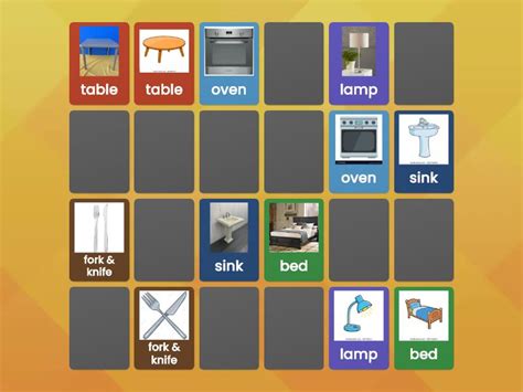 Parts Of The House Memory Game Matching Pairs