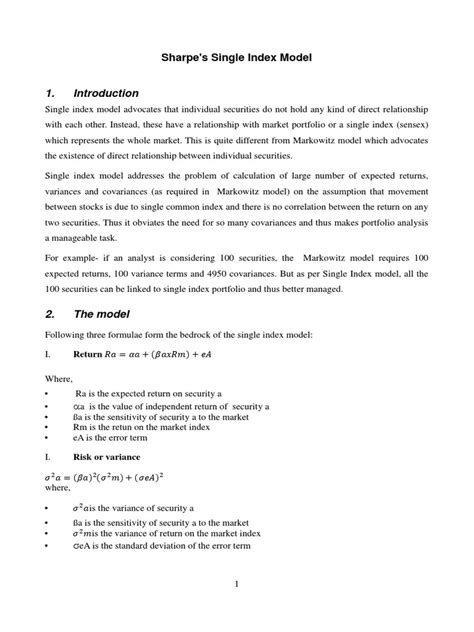 Single Index Model Pdf Beta Finance Covariance