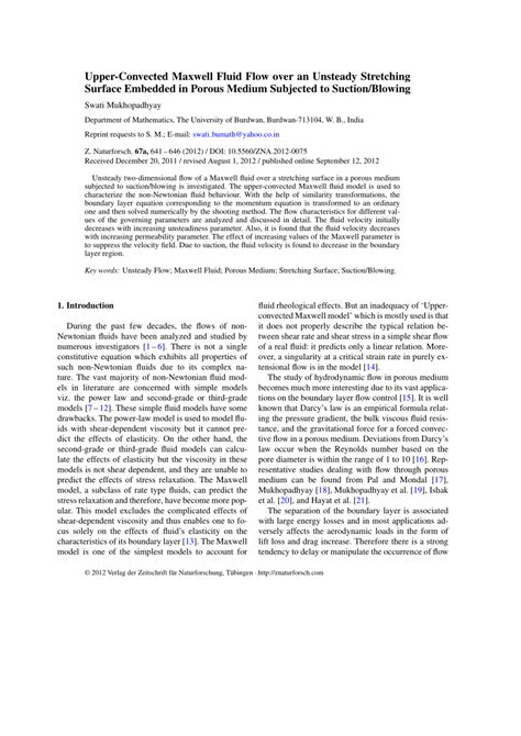 Pdf Upper Convected Maxwell Fluid Flow Over An Unsteady Stretching