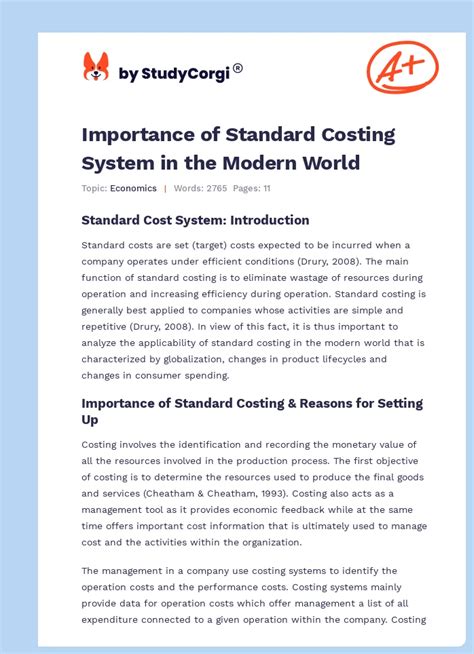 Standard Costing System In The Modern World Free Essay Example