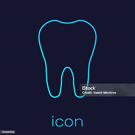 파란색 배경에 고립 된 청록색 치아 라인 아이콘 치과 진료소 또는 치과 의사 의료 센터 및 치약 패키지에 대 한 치아 기호입니다