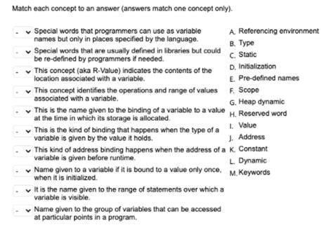 Solved Match Each Concept To An Answer Answers Match One Chegg Com