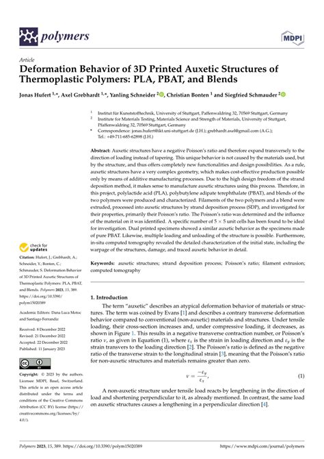 Pdf Deformation Behavior Of 3d Printed Auxetic Structures Of