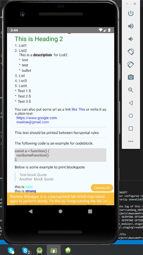Use Of Blockquote Or Applying Blockquote Style Throws Exception In React Native Debugger