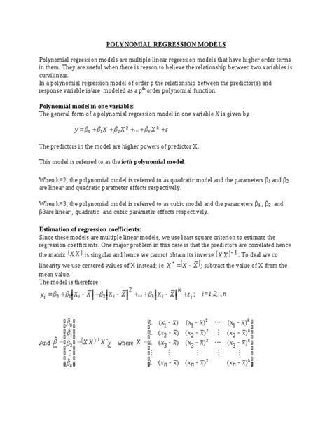 Polynomial Regression Models Pdf Regression Analysis Linear Regression