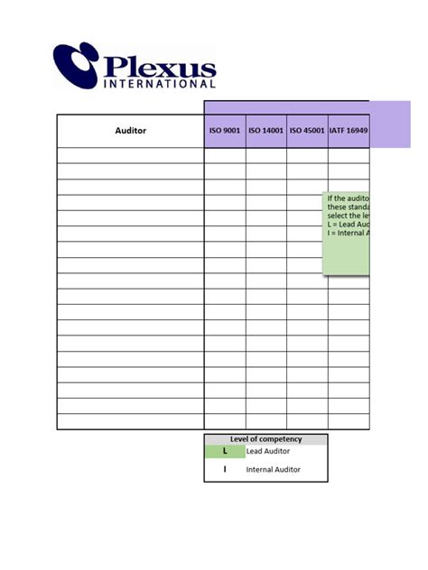 Bonus Template Auditor Skills Competency Matrix Pdf Audit