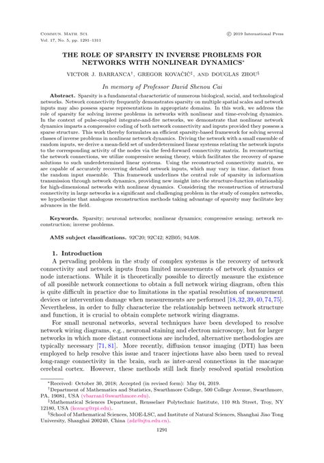 Pdf The Role Of Sparsity In Inverse Problems For Networks With
