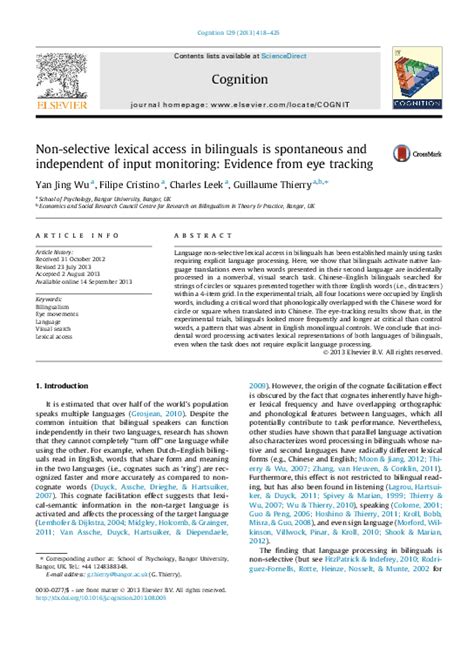 Pdf Non Selective Lexical Access In Bilinguals Is Spontaneous And