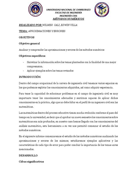 Métodos Numéricos Errores Pdf Medición Números