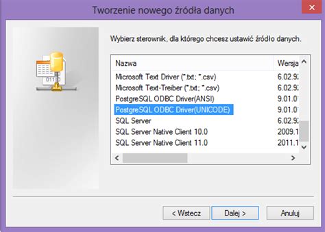 PostgreSQL ADO NET i NET połączenie przez ODBC