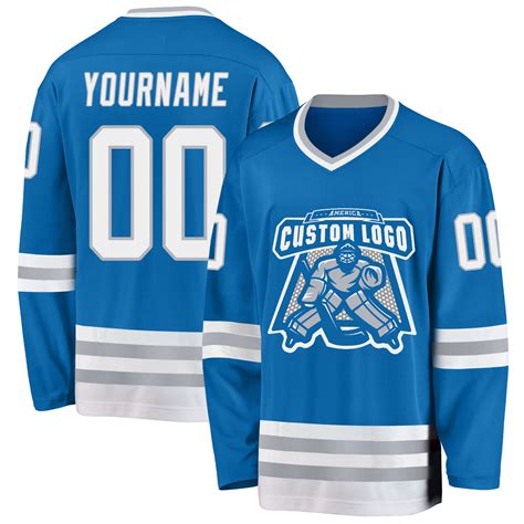 Custom Blue White Gray Hockey Jersey Free Shipping Fiitg
