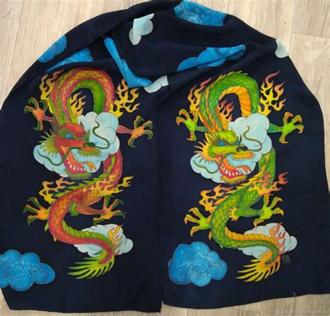 Шарф шёлковый батик Драконы шёлк натуральный крепдешин Patterned Scarves Silk Scarf