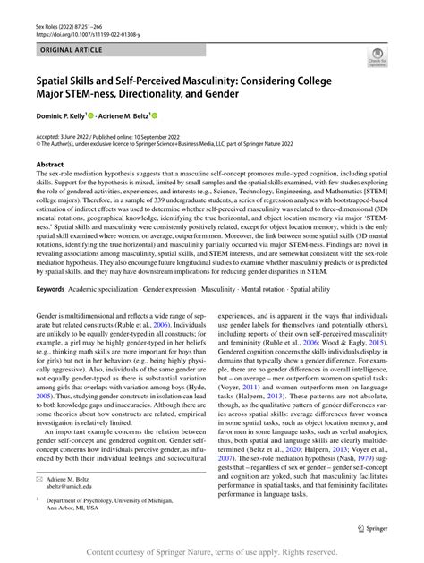 Spatial Skills And Self Perceived Masculinity Considering College
