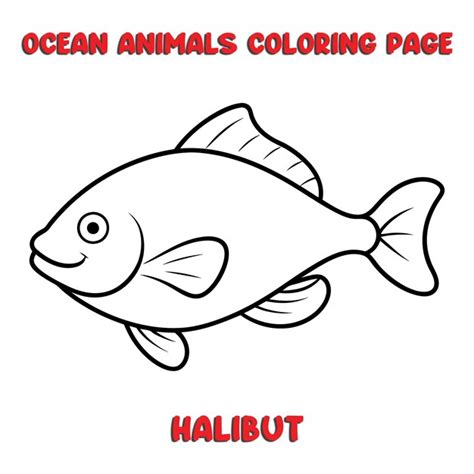 Premium Vector Black And White Cartoon Illustration Of Cute Halibut