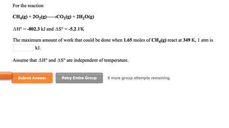 Solved For The Reaction Ch4 G 202 G — Co2 G 2h2o G