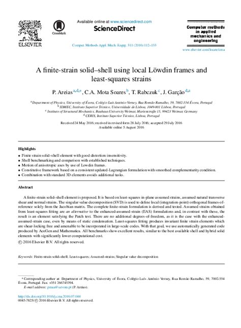 Pdf A Finite Strain Solidshell Using Local Löwdin Frames And Least Squares Strains Carlos