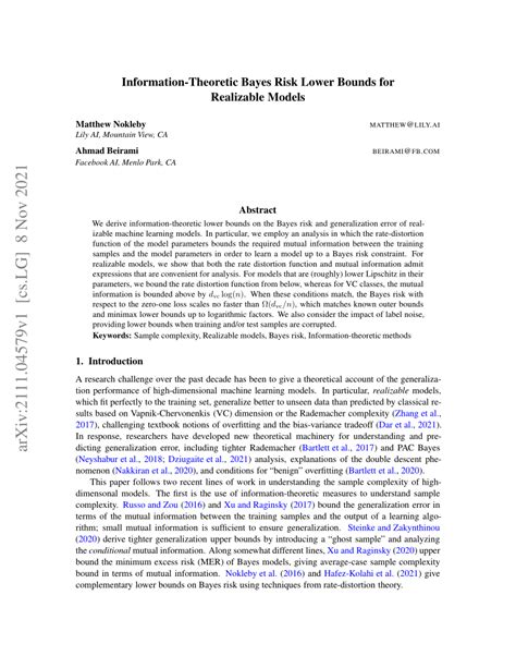 Pdf Information Theoretic Bayes Risk Lower Bounds For Realizable Models