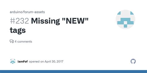 missing new tags · issue 232 · arduino forum assets · github