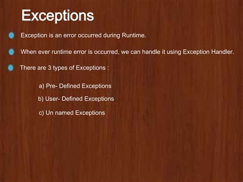Oracle Exceptions Ppt