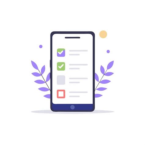 완료된 Ui 표시 체크리스트 아이콘 및 체크 표시와 함께 일러스트 애플리케이션 양식 프리미엄 벡터