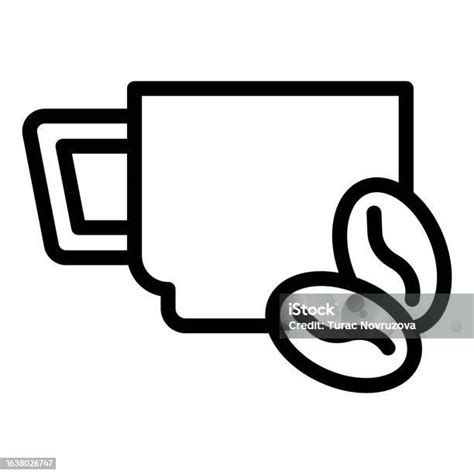 컵과 코코아 콩 라인 아이콘입니다 커피 곡물 기호가 있는 뜨거운 음료 머그잔 흰색 배경에 윤곽선 스타일 픽토그램 모바일 웹 디자인을 위한 카페인 또는 카페 벡터 그래픽 검은