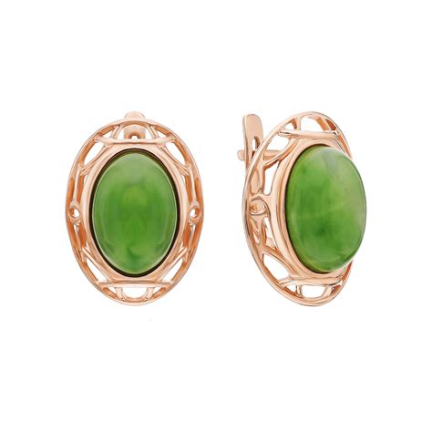 Серебряные серьги с нефритом Sunlight 52802077 розовое серебро 925