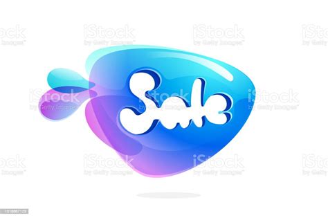 샘물과 이슬 방울로 만든 판매 태그 레터링 환경 친화적 인 이니셜 겹치는 수채화 스타일의 순수한 에코 엠블럼 3차원 형태에 대한