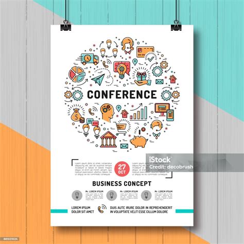 비즈니스 컨퍼런스 포스터 템플릿 A4 크기 라인 아트 아이콘 모임에 대한 스톡 벡터 아트 및 기타 이미지 모임 컨퍼런스