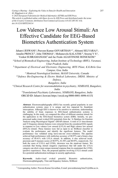 Pdf Low Valence Low Arousal Stimuli An Effective Candidate For Eeg