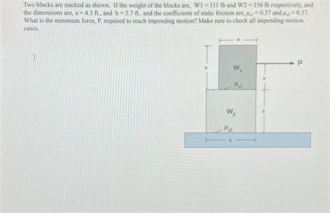 Solved Two Blocks Are Stacked As Shown If The Weight Of The