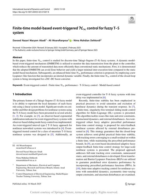 Finite Time Model Based Event Triggered H∞documentclass 12pt Minimal Usepackage Amsmath