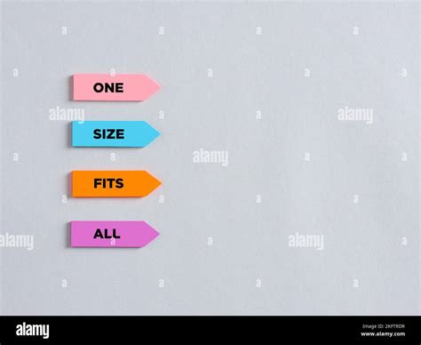 Arrow Shaped Colorful Stickers With The Word One Size Fits All Uniformity Unity And Equality