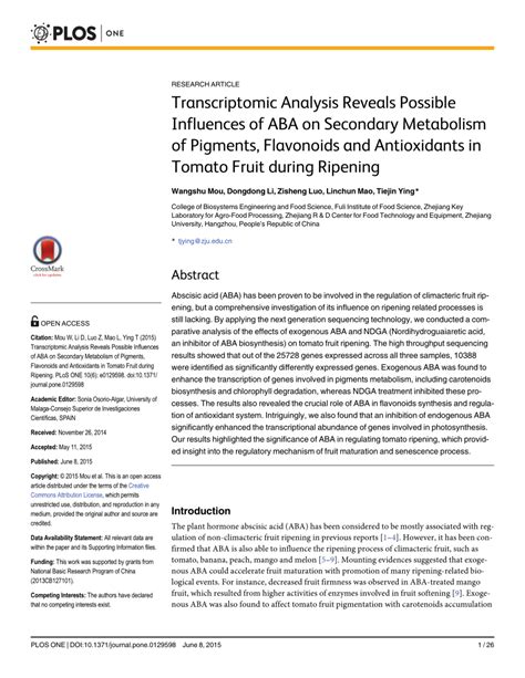 Pdf Transcriptomic Analysis Reveals Possible Influences Of Aba On