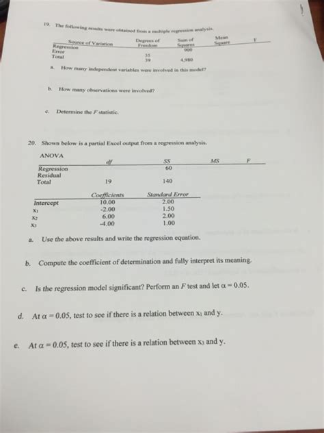 Solved The Following Results Were Obtained From A Multiple Chegg