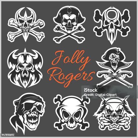 졸리 로저 기호벡터 어두운 배경 설정 해 적 두개골과 캡틴 해골 눈에 패치 두건 또는 삼각 모자 검에 대한 스톡 벡터 아트 및 기타 이미지 Istock