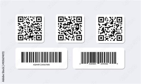 qr code and barcode set square and rectangular sign codes for identification products in store