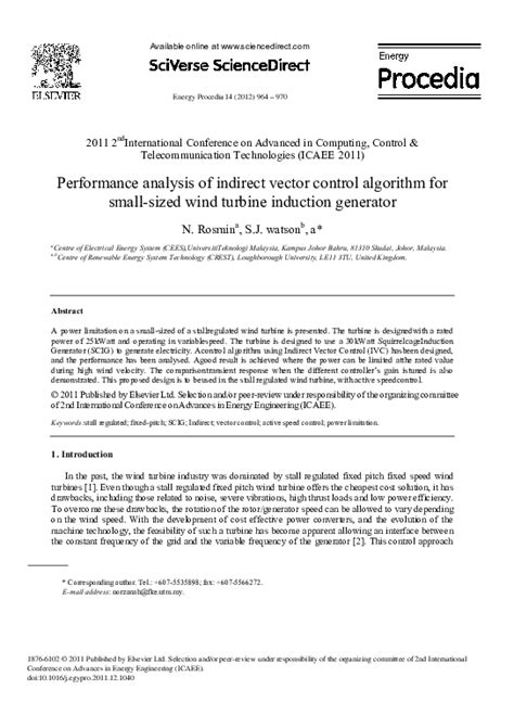 Pdf Indirect Vector Control For Stall Regulated Wind Turbines