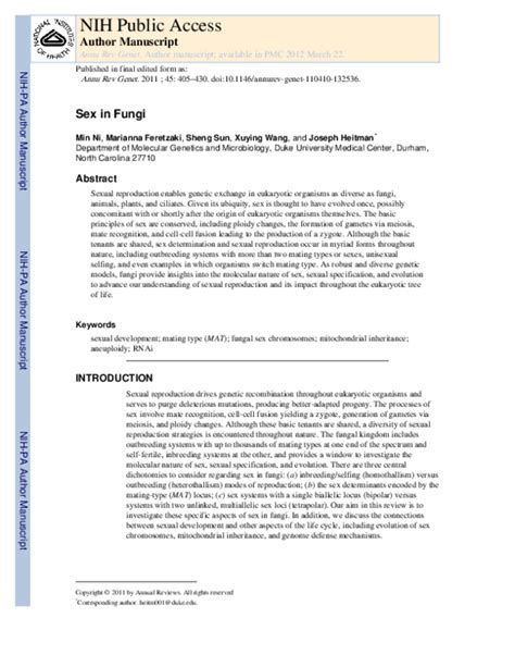 Pdf Sex In Fungi