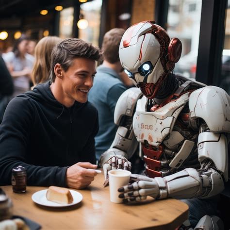 Free Photo Man Hanging Out With Robot
