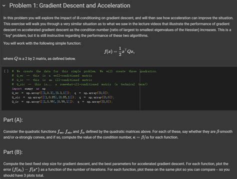 Solved Problem 1 Gradient Descent And Accelerationin This