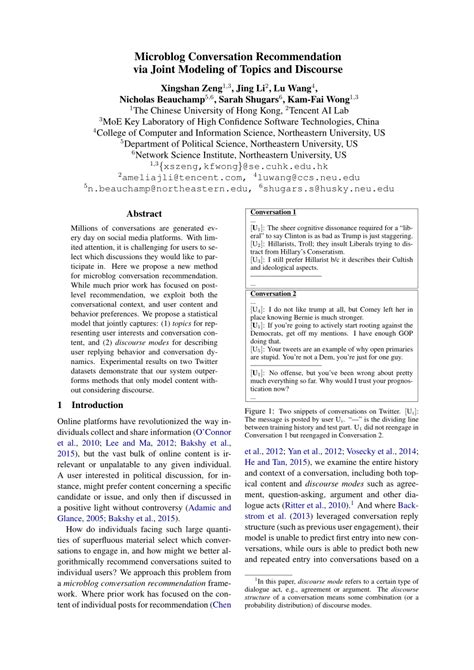 Pdf Microblog Conversation Recommendation Via Joint Modeling Of Topics And Discourse