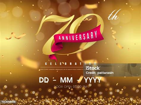 골드 배경에 79 년 기념일 로고 템플릿 79th 빨간색 리본 벡터와 색종이 고립 된 디자인 요소와 황금 숫자를 축 하 광고에 대한 스톡 벡터 아트 및 기타 이미지 Istock