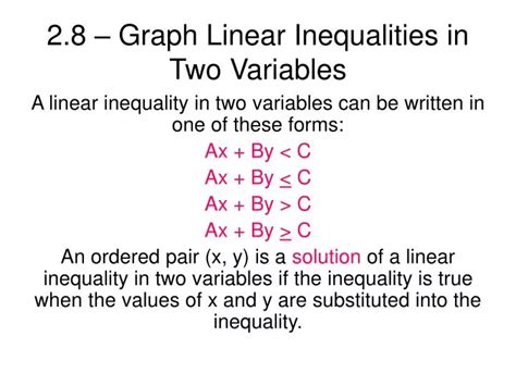 Ppt 2 8 Graph Linear Inequalities In Two Variables Powerpoint Presentation Id 5108321