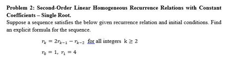 solved second order linear homogeneous recurrence relations