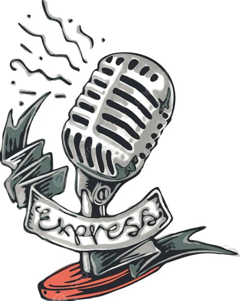 Express Vector Illustration Ribbon Hand Drawn Microphone Vector Ribbon