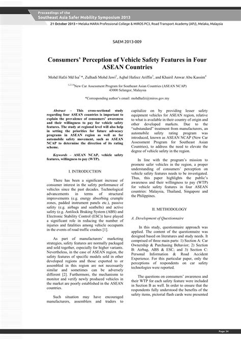 Pdf Consumers Perception Of Vehicle Safety Features In Four Asean Countries New Car