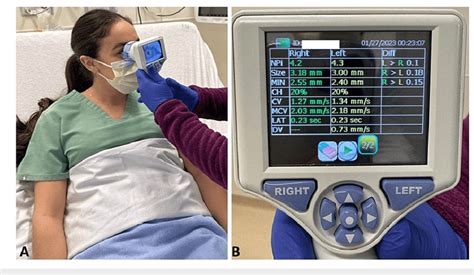 A Nurse Taking Automated Pupillometer Reading B Automated