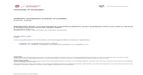 Pdf University Of Groningen Software Architecture Analysis Of · Illustrated Using Four
